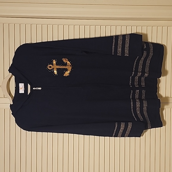 Quacker Factory | Sweaters | Quacker Factory 3x Navy Blue Sequin Anchor ...